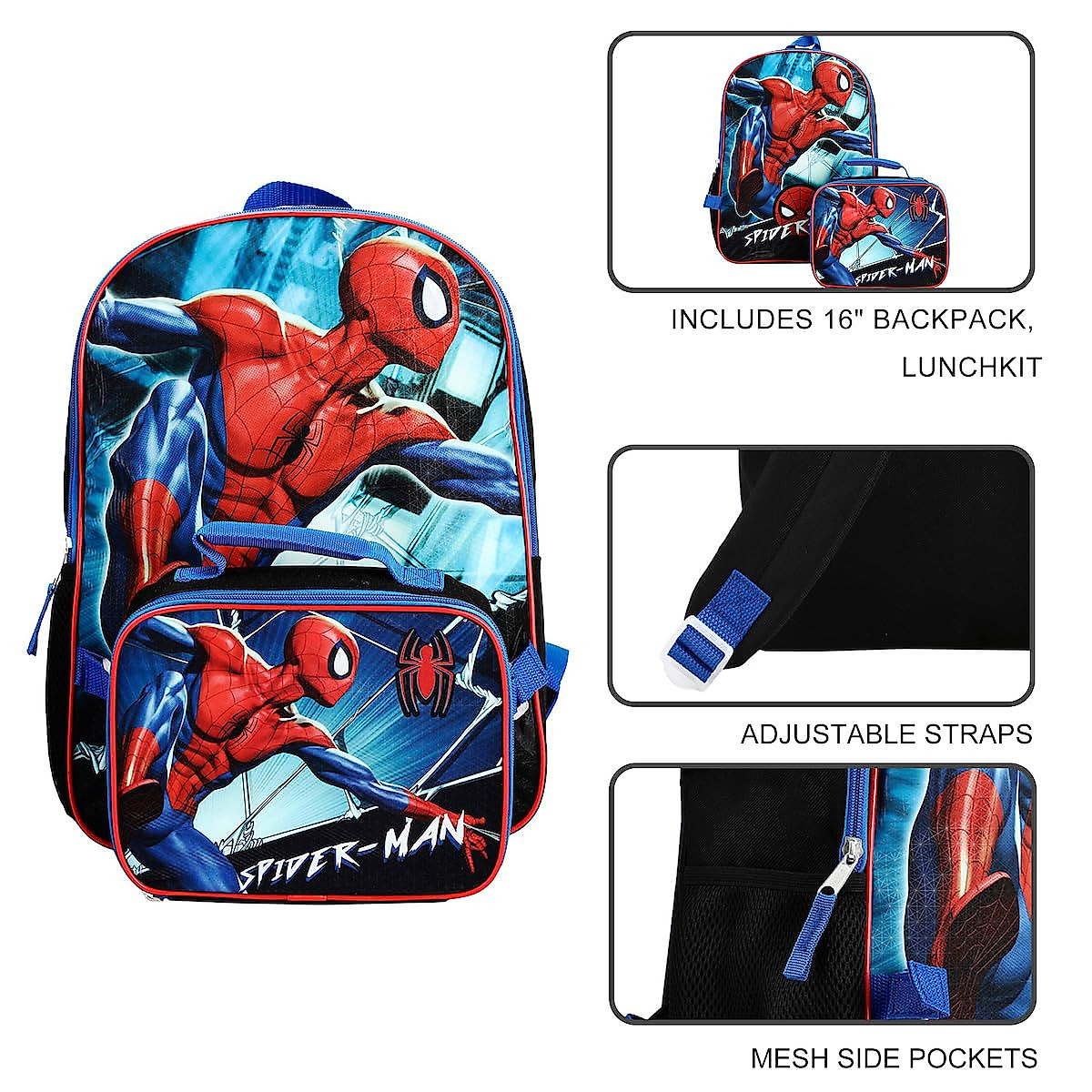 Marvel Spiderman superhero Kids Backpack and Lunch box Set for boys