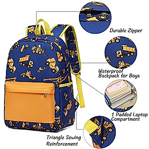 CAMTOP Backpack for Kids, Boys Preschool Backpack with Lunch Box Toddler Kindergarten Construction School Bookbag Set