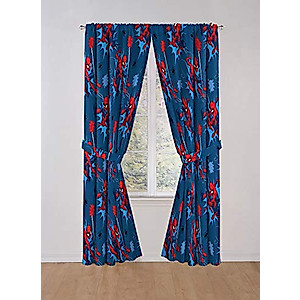 Jay Franco Kids Window Drapes - 4 Piece Curtain Set Includes 2 Tiebacks, Beautiful Bedding Room Décor and Easy Set Up, Blue - Spiderman, 84 Inch