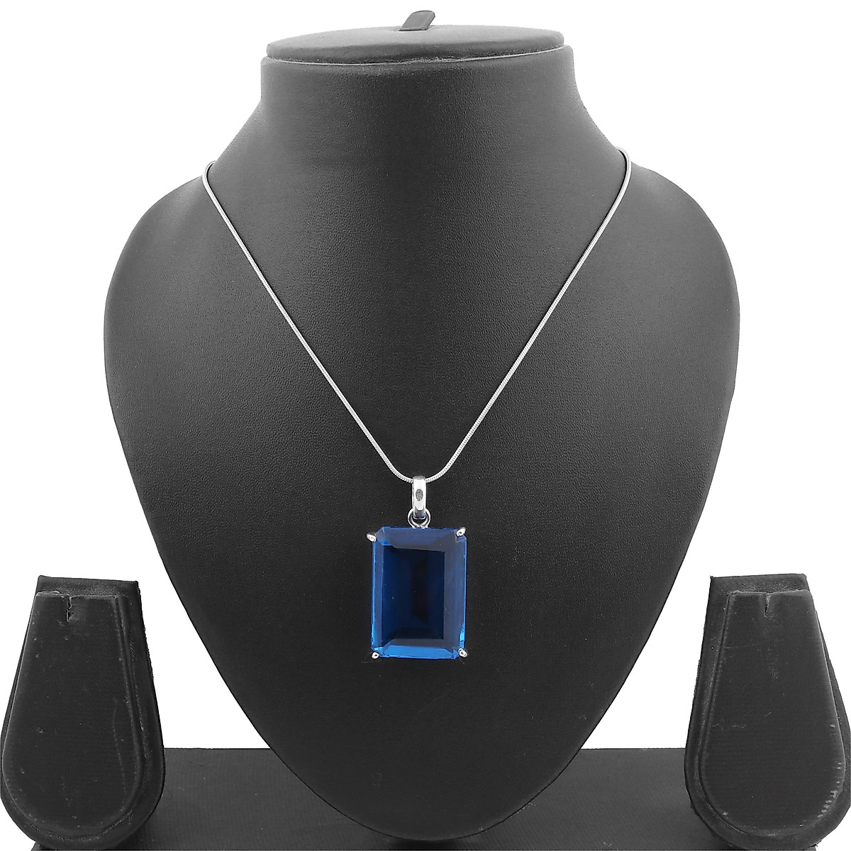 GEMHUB 120 Carat Blue Topaz Gemstone Pendant Without Chain, 925 Sterling Silver Emerald Shape Topaz Pendant Without Chain