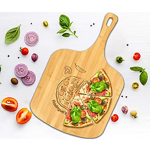 Personalized Bamboo Pizza Board with Handle Customized Wood Serving Cutting Pizza Board with Engraved Custom Name Monogram – Wedding, Anniversary, Housewarming, Birthday, Mom, Dad Gift