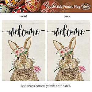 CROWNED BEAUTY Easter Brown Bunny Garden Flag 12x18 Inch Double Sided for Outside Burlap Small Welcome Yard Holiday Flag CF701-12