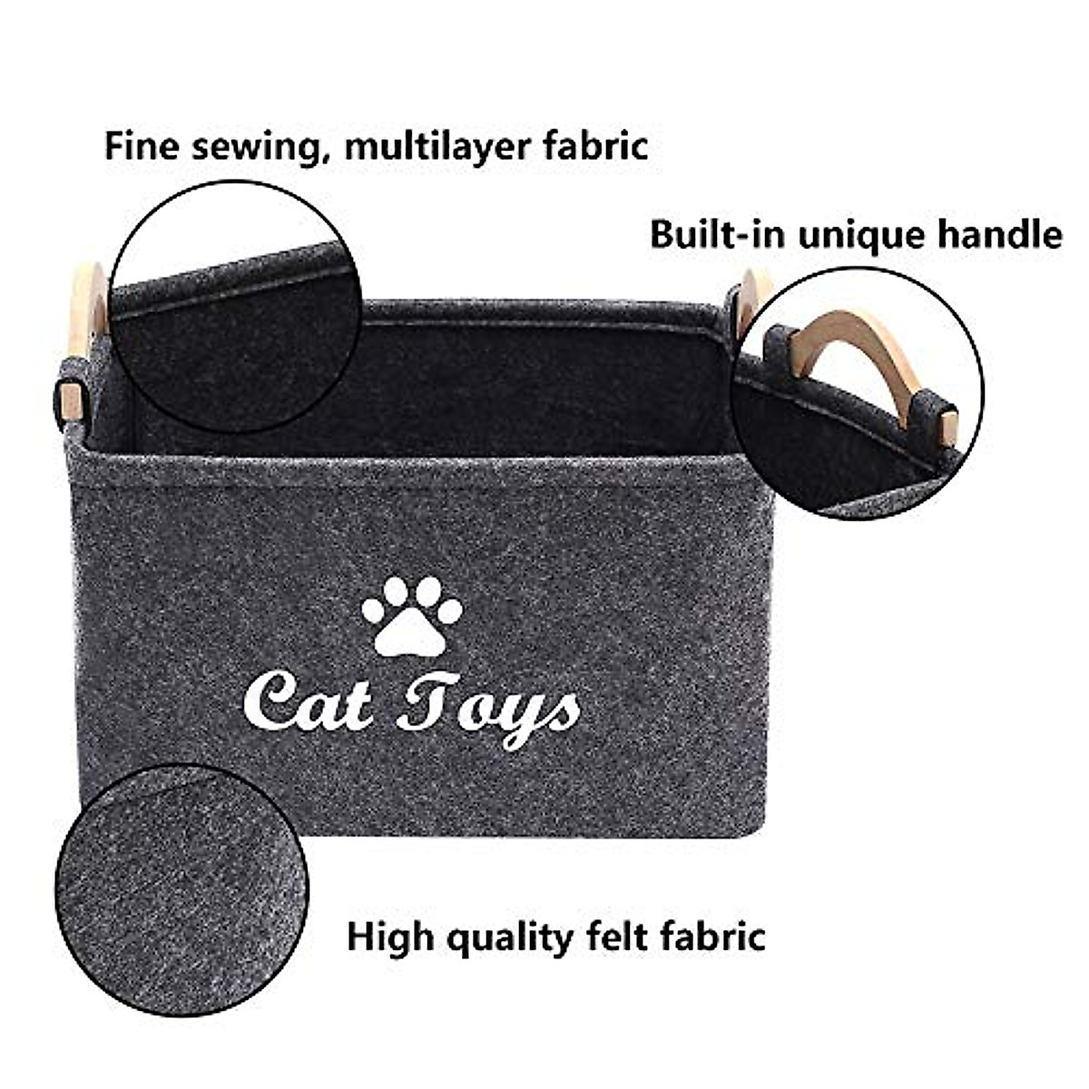 Geyecete CAT Toys Storage Bins - with Wooden Handle,Collapsible Pet Supplies Storage Basket Pet supplies storage Basket/Bin Kids Toy Chest Storage Trunk-CAT (Grey)