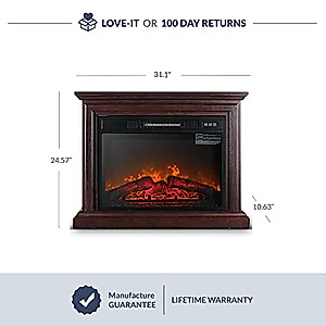 BELLEZE 31 Inch Mantel with 23 Inch 1400W Electric Fireplace Compact Freestanding Remote Controlled Heater with Realistic LED Flames, for Living Room or Bedroom - Brown