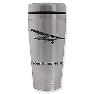 LaserGram 16oz Commuter Mug, High Wing Airplane, Personalized Engraving Included