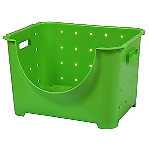 Basicwise Stackable Plastic Storage Container, Green Stacking Bins