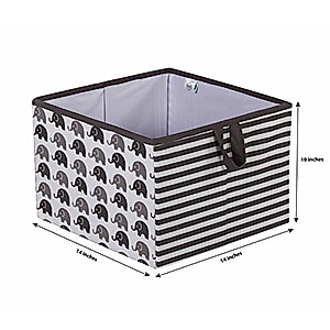 Bacati Elephants Unisex Fabric Storage Box/Tote Large,, White/Grey
