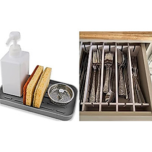 Kitchen Storage Set with 8pcs Deep Drawer Dividers (42cm x 9cm) and 1pc Grey Silicone Sponge Holder. A Clean Kitchen Gives a Good Mood by HGZYE