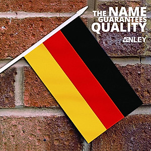 Anley Germany Mini Flag 12 Pack - Hand Held Small Miniature German Flags on Stick - Fade Resistant & Vivid Colors - 5x8 Inch with Solid Pole & Spear Top