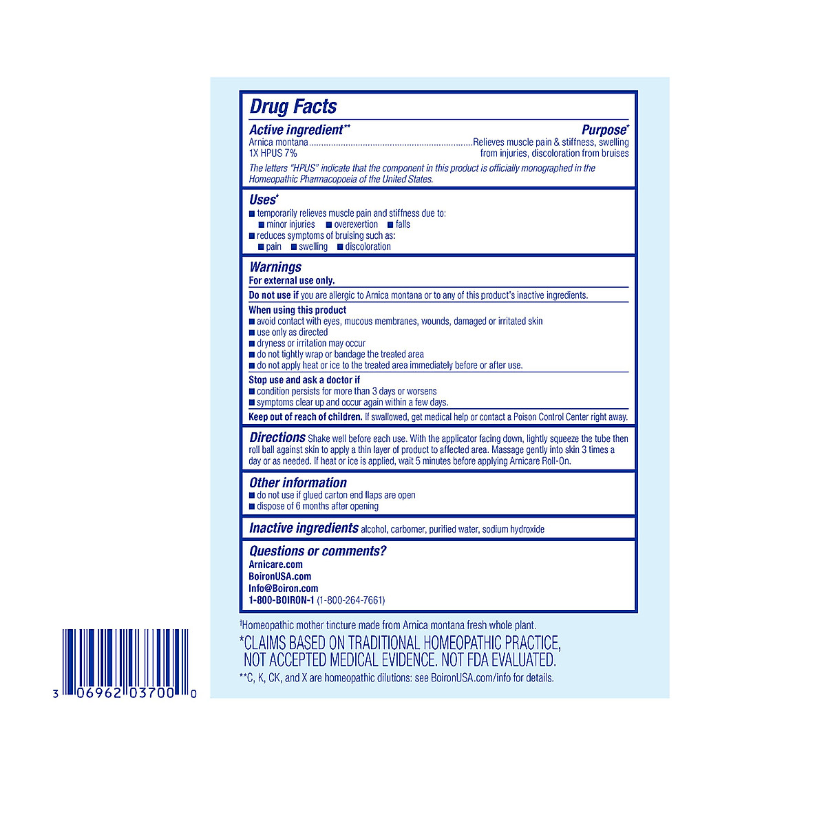 Boiron Arnicare Roll-On for Relief of Joint Pain, Muscle Pain, Muscle Soreness, and Swelling from Bruises or Injury - Non-greasy and Fragrance-Free - 2 Count (Pack of 1)