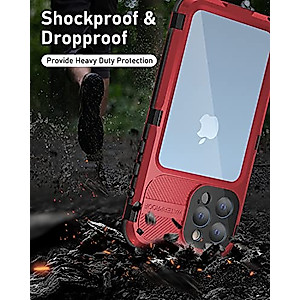 WIFORT iPhone 13 Pro Max Waterproof Metal Case - Built-in [Screen Protector][15FT Military Grade Shockproof][IP68 Water Proof], Full Body Aluminum Protective Dropproof Cover, 6.7" Red