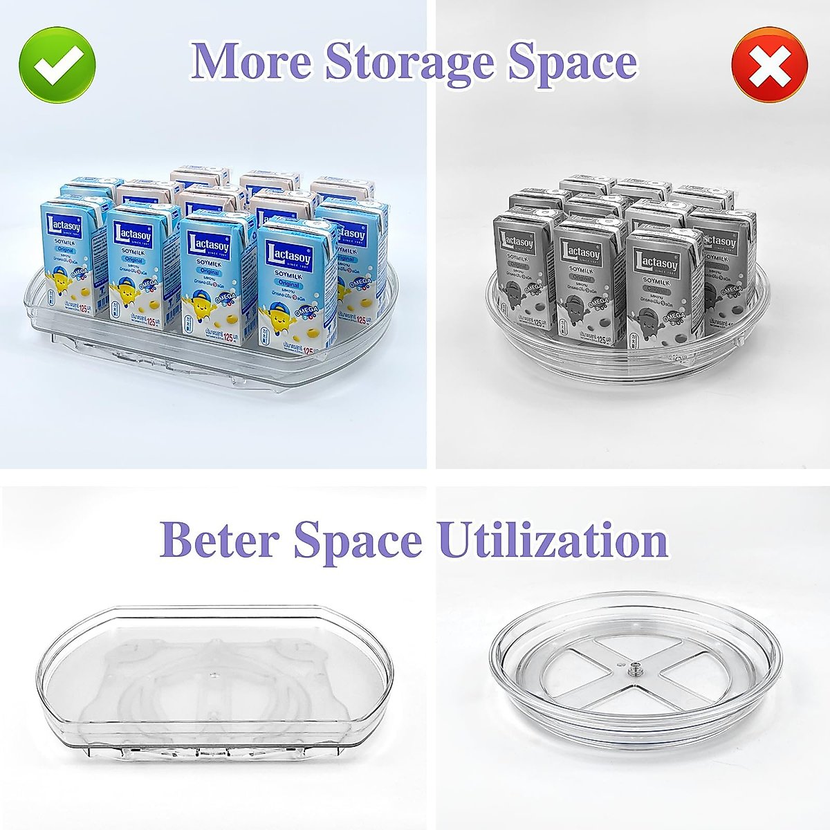Incostar 360° Rotating Lazy Susan Turntable Organizer - Multifunctional 11.8" x 8.7" Rectangular Organizer for Refrigerator, Cabinet, Pantry, and Kitchen Countertop （2 Pack）