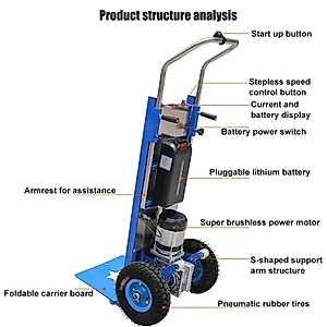 WTHOME Hand Truck Stair Climber Electric, 250kg Load Capacity - Up & Down Stairs, 1200W Brushless Motor & 48V Removable Battery Pack, Portable Electric Stair Climbing Sack Toboggan