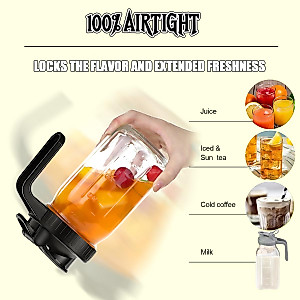 Mason Jar Pour Spout Lid 2 Pack Plastic Mason Jar Lids Regular Mouth with Handle Mason Jar Pitcher Flip Cap Airtight Handle Lid, Leak Proof Seal Cover Easy To Open (70MM-Black+Grey)