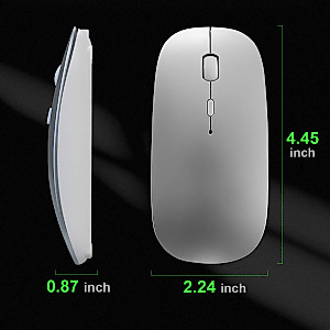 SUNGI Bluetooth Mouse, Rechargeable Wireless Mouse Dual Mode(Bluetooth 5.2+USB),Silent Slim with Adjustable DPI Computer mice for MacBook,Laptop,Tablet,PC,iPad Pro,iPad Air,OS Android,Windows(Silver)