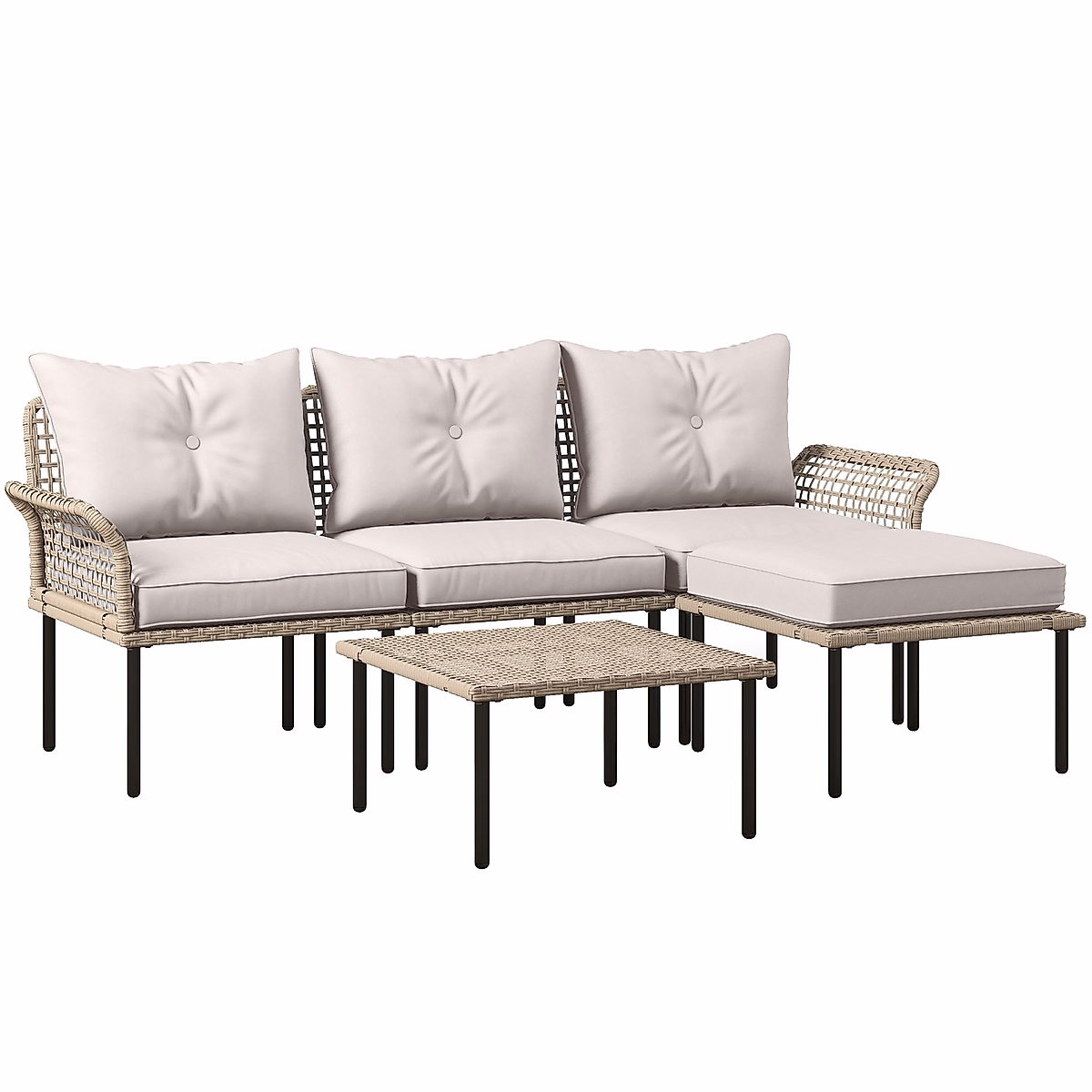 Outsunny 5 Piece Patio Furniture Set, Outdoor Conversation Set with L-Shaped Sofa, Cushions, for Backyard, Lawn and Pool, Cream White