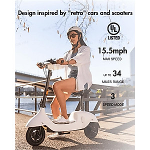 OKAI | Ceetle Pro | Electric Scooter with Seat | Up to 35 Miles Range | 15.5MPH | Stylish Moped Scooter | 10 inch Vacuum Tires | White | UL 2272 Certified