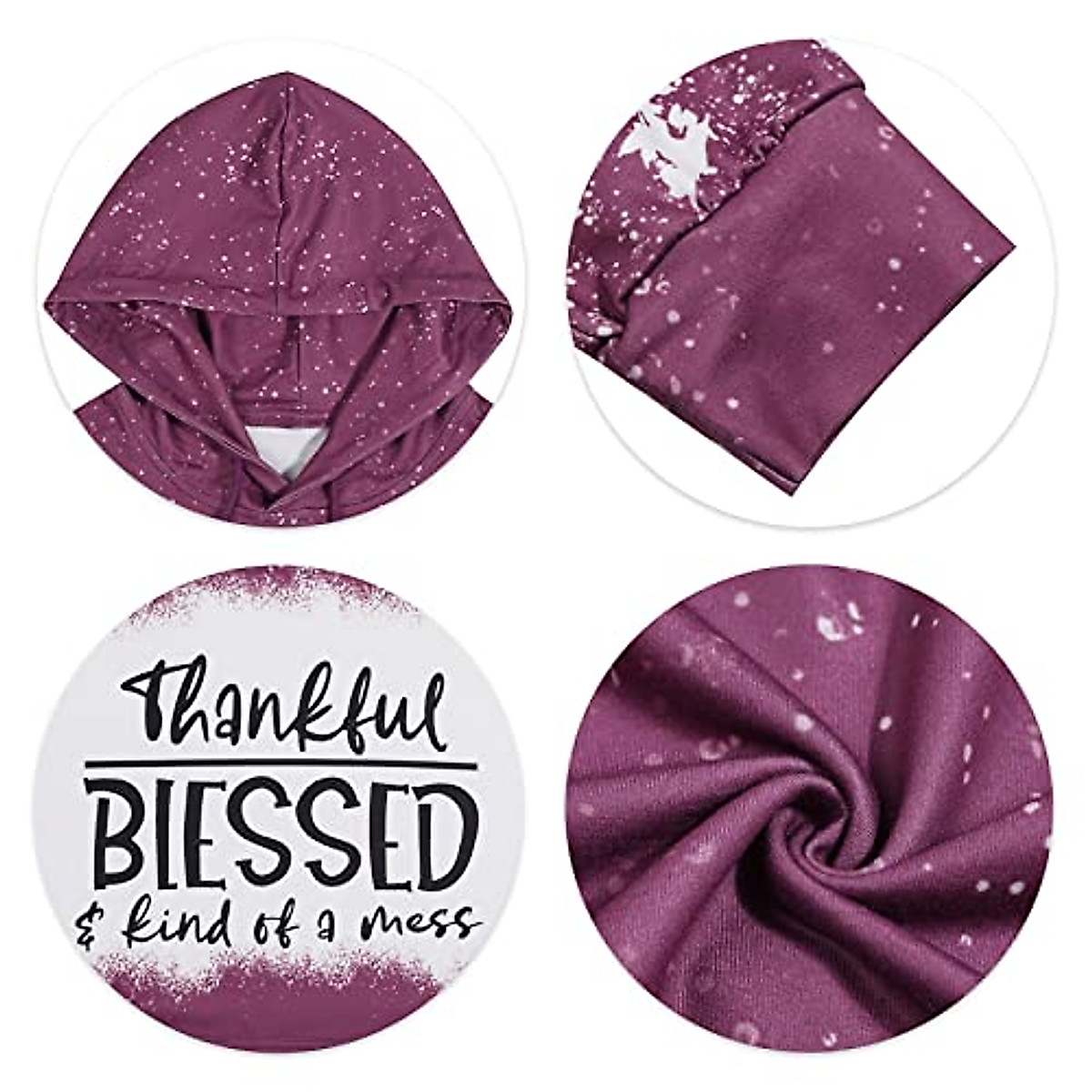 TAOHONG thankful blessed kind of a mess sweatshirts Purple Red