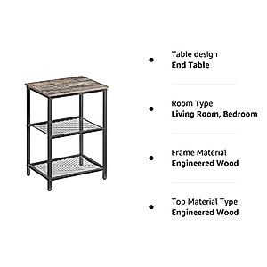 VECELO 3-Tier End Tables, Small Nightstands with Storage Shelf, Industrial Night Stand for Living Room Bedroom, Metal Frame, 1 Pack(A), Misty Gray