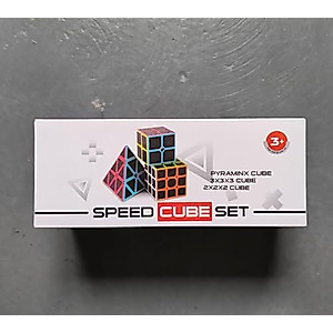 Vdealen Speed Cube Set, 2x2x2 3x3x3 Pyramid Magic Cube Set, Puzzle Cube Toys Birthday Party Christmas Stocking Stuffers Gift for Kids Teens Adults(Carbon Fiber Sticker)