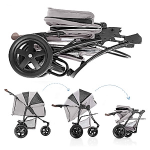 Hauck TOGfit Pet Roadster - Luxury Pet Stroller for Puppy, Senior Dog or Cat | Easy Foldable Three Wheels Travel Pet Jogger max. Loading 70 lb, Mattress Included - Gray