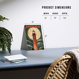 Lantern Press 6x9 Inch Wood Sign, Ready to Hang Wall Decor, Jupiter, Florida, Jupiter Lighthouse and Moon