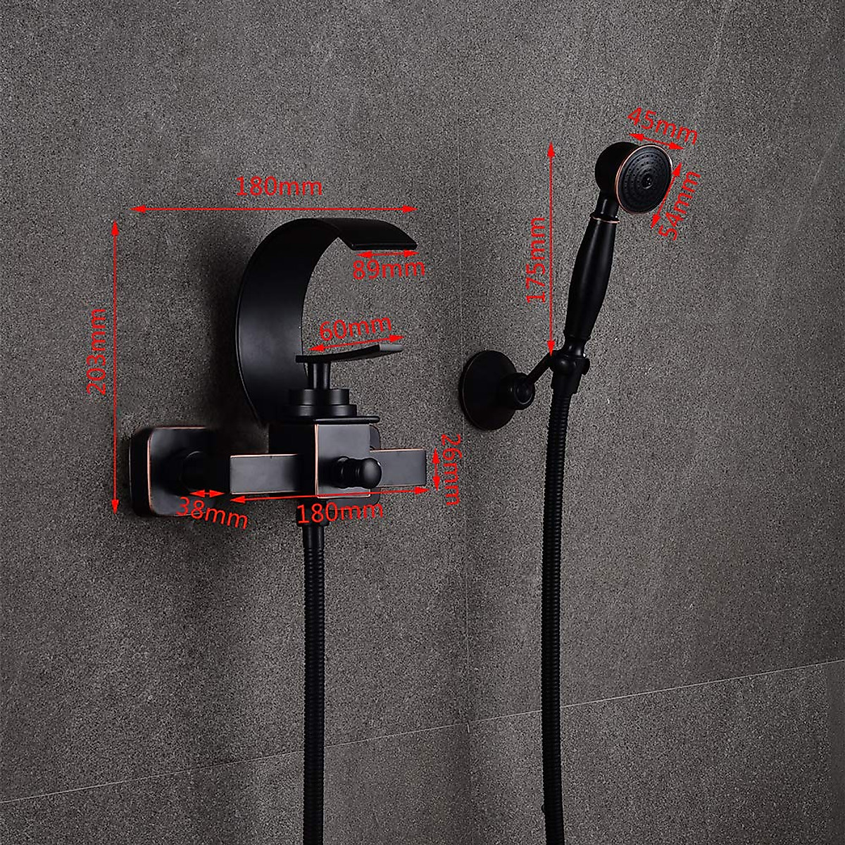 Wovier Oil Rubbed Bronze Waterfall Wall mount Bathtub Faucet,Single Handle Tub & Shower Mixer with Hand Held Shower Set,Black