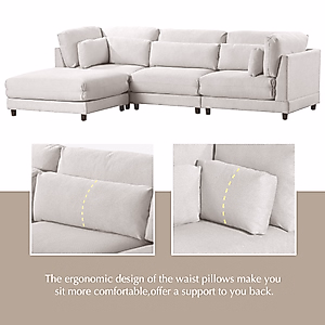Tdewlye Modern 2 Pieces L Shaped Sectional Sofa,Chaise Longue Couch with Removable Ottomans and Comfortable Waist Pillows,for Apartment Living Room (Beige@Pillows)