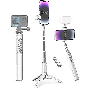 KraftGeek 33" Selfie Stick Tripod with Remote, iPhone and Android Extendable Phone Tripod, 1/4" Screw Mount for Cell Phone, Light, Camera, Anti-Shake Premium Portable Travel Phone Tripod Stand