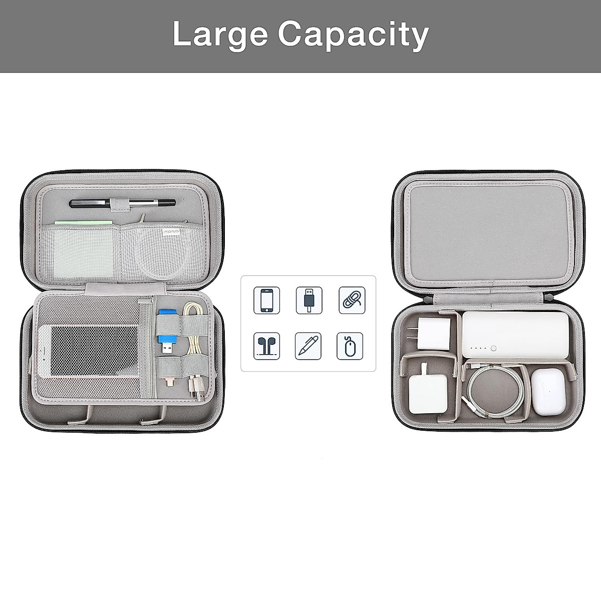 MOSISO Electronic Organizer Travel Case Compatible with MacBook Power Adapter, Compatible with Magic Mouse & Pencil, SD Card, USB Flash Disk with 4 Modular Insert & 2 Cable Tie & Snap Hook, Black