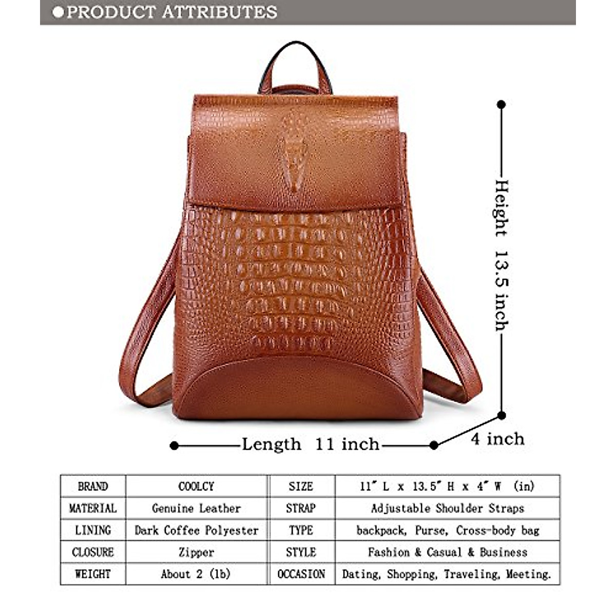 COOLCY Women Real Leather Backpack Shoulder Bag