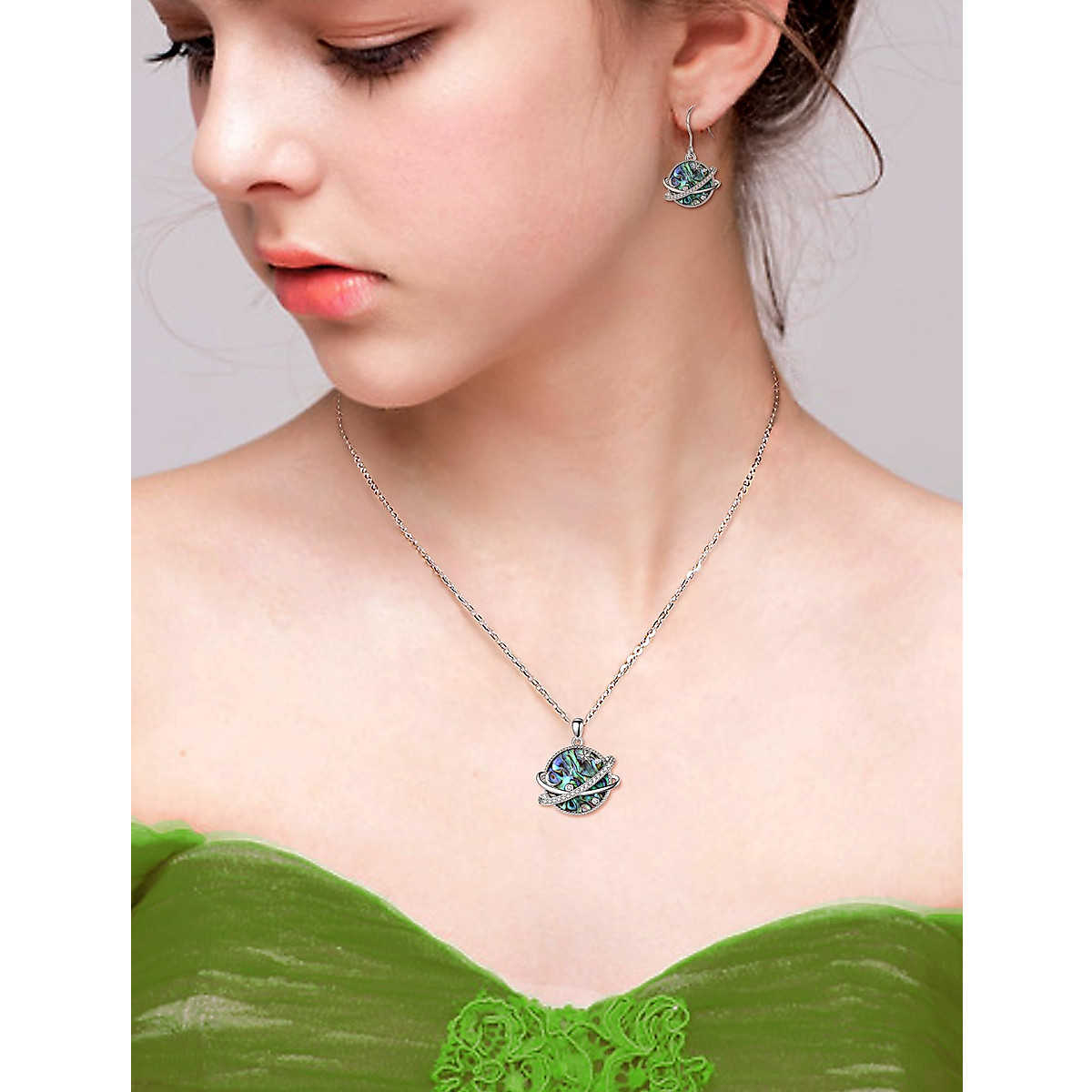 INFUSEU Abalone Moon Star Necklace Sterling Silver Pendant Women Space Planet Celestial Jewelry for Teen Teenager Universe Galaxy Cute Graduation Gifts Astronomy Lovers