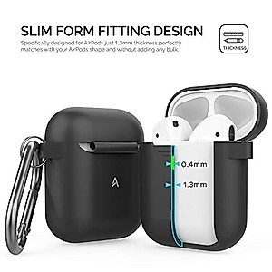 AhaStyle AirPods Case Cover Plus Hand Strap Silicone Protective Case Cover Accessories Compatible with Apple AirPods 2 & 1 for Man Wonen Girls(Black)