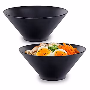 Happy Sales, Set of 2 Melamine Large Bowls Multi Purpose Bowls Rice Noodle Soup Udon Pho Tayo Ramen Bowl Set (BlackSmooth48oz)