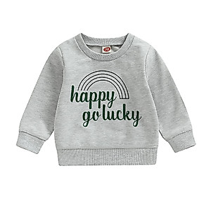 Infant Toddler Baby Girl Boy Oversized Sweatshirt Long Sleeve Top Shirt St. Patrick 's Day Outfit Clothes (Gray, 6-12 Months)