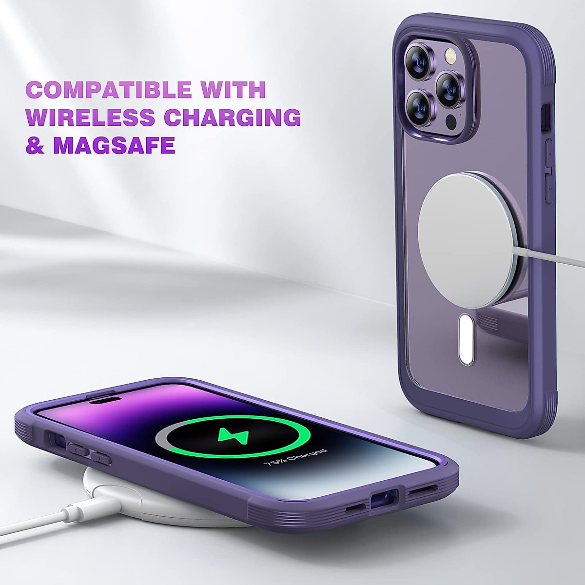 Diaclara Designed for iPhone 14 Pro Max Case 6.7’’,[Compatible with MagSafe][2023] Full Body Rugged Magnetic Protective Case+9H Camera Lens Protector w/Built-in Screen Protector (Deep Purple)