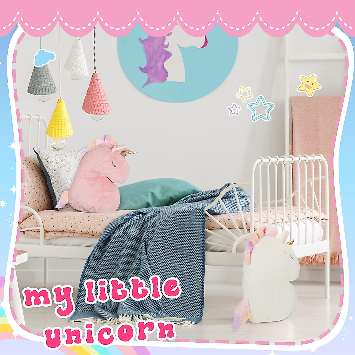 Maitys 2 Pcs Decorative Unicorn Pillows for Girls Bedroom Gift for Christmas Large Soft Unicorn Throw Pillows White Pink Fluffy Plush Stuffed Animal Pillows Birthday Baby Shower Cute Home Decor