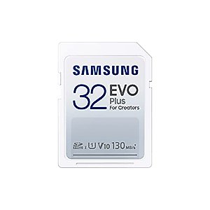 SAMSUNG EVO Plus Full Size 32 GB SDHC Card 130MB/s Full HD & 4K UHD, UHS-I, U1, V10 (MB-SC32K/AM)