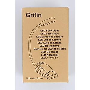 Gritin 16 LED Rechargeable Book Light for Reading in Bed- Eye Caring 3 Color Temperatures, Stepless Dimming Brightness, 80 Hrs Runtime, Lightweight Flexible Clip on Light for Book Lovers