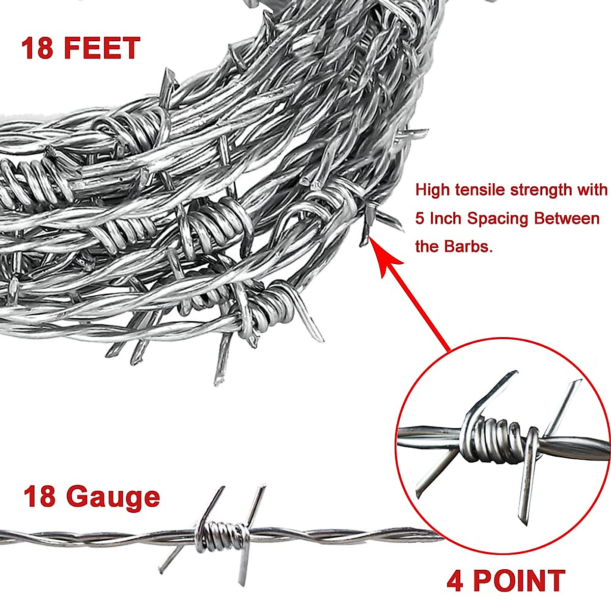 Yowlieu 4 Point Barbed Wire, 18 Gauge Real Barb Wire Roll 20 Feet Barbwire for Fence, Baseball Bat, Bird Feeder, Garden & Crafts