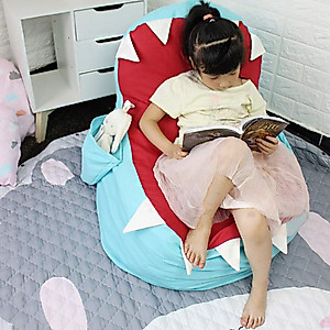 DreamsEden Shark Stuffed Animal Storage Bag Chair Dual-use Toy Organization Seat for Kids, Bag Only No Stuffing (Blue)