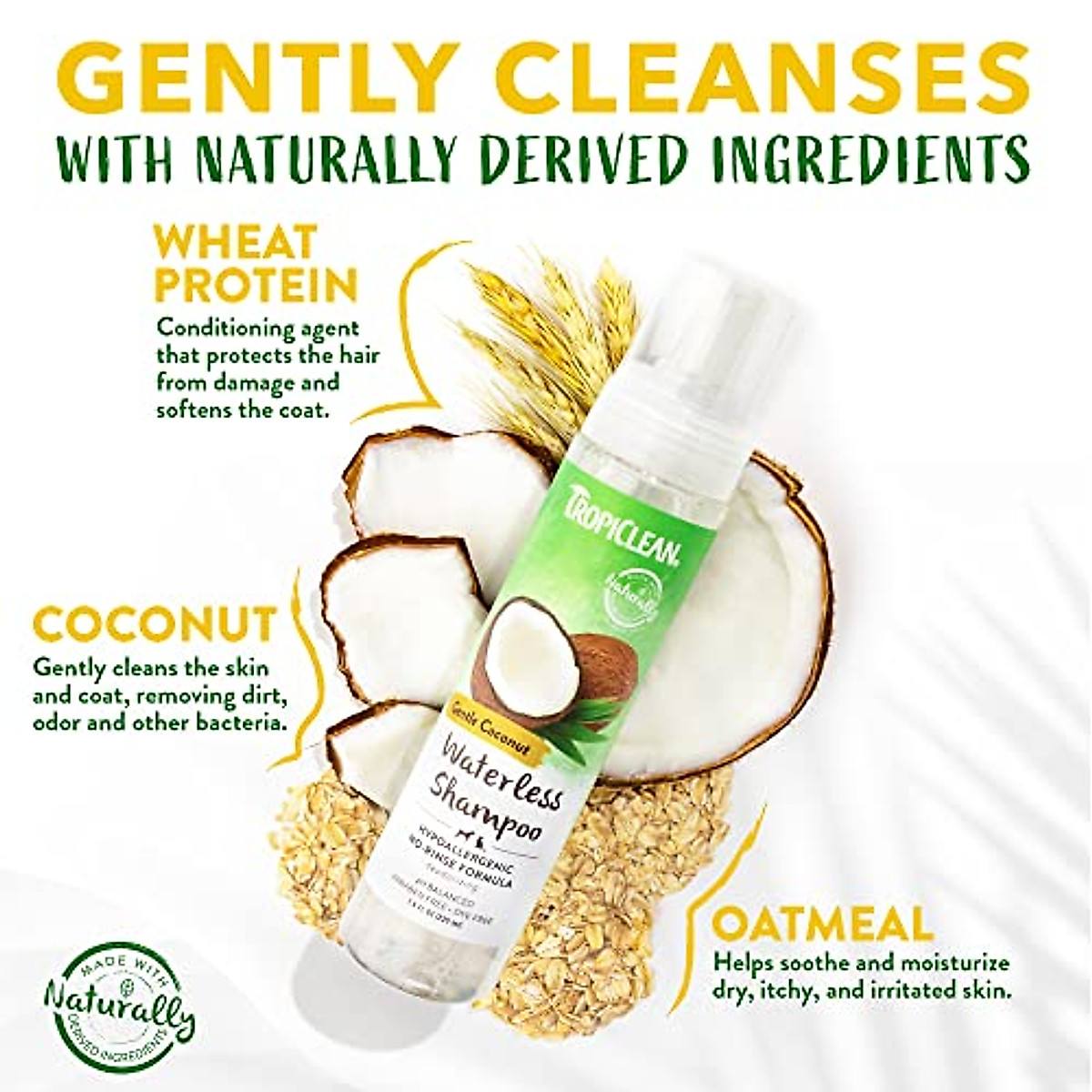 TropiClean Hypoallergenic Waterless Dog Shampoo | Dry Shampoo for Dogs With Sensitive Skin | Natural Dog Shampoo Derived from Natural Ingredients | Cat Friendly | Made in the USA | 7.4 oz