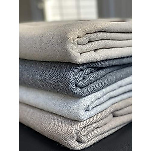 Eikei Wool Throw Blanket Geo Herringbone Pattern Oversized Couch Throw Blanket Fringe Trim Soft Merino Woolen Afghan Minimalist Style Lightweight Machine Washable (Light Beige, 55Wx78L)