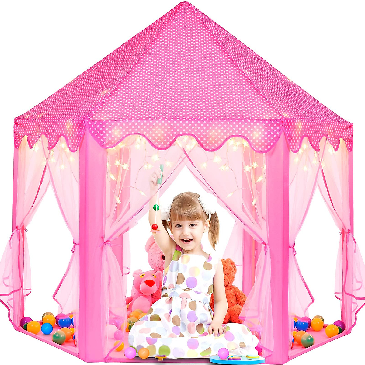 Princess Tent Toys Gift Girls Large Castle Playhouse with 16.5 Feet 40 Star Lights for Toddlers Kids Children Indoor Outdoor Games - ASTM/CPC Certified
