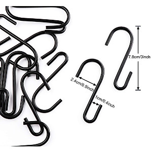 Lemonfilter S Hooks for Hanging Plants 3 Inch 20 Pcs S Metal Hooks,Black S Hooks for Hanging Shower Curtains, Hanging Kitchen Pots and Pans, Coffee Mugs, BBQ Utensils, Clothes, Plants