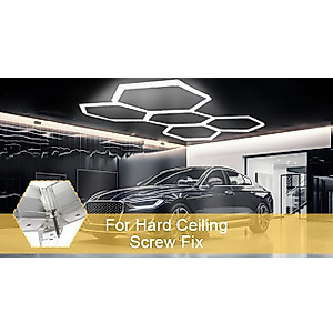 Brivulgent Larger Hexagon Led Lights for Garage Plug in 14 Grid Car Detailing 14 Hex Kit W Border Ceiling Hanging Barber Shop Electric Honeycomb Lighting (25 Pack Kit (8’ x 5.5’))