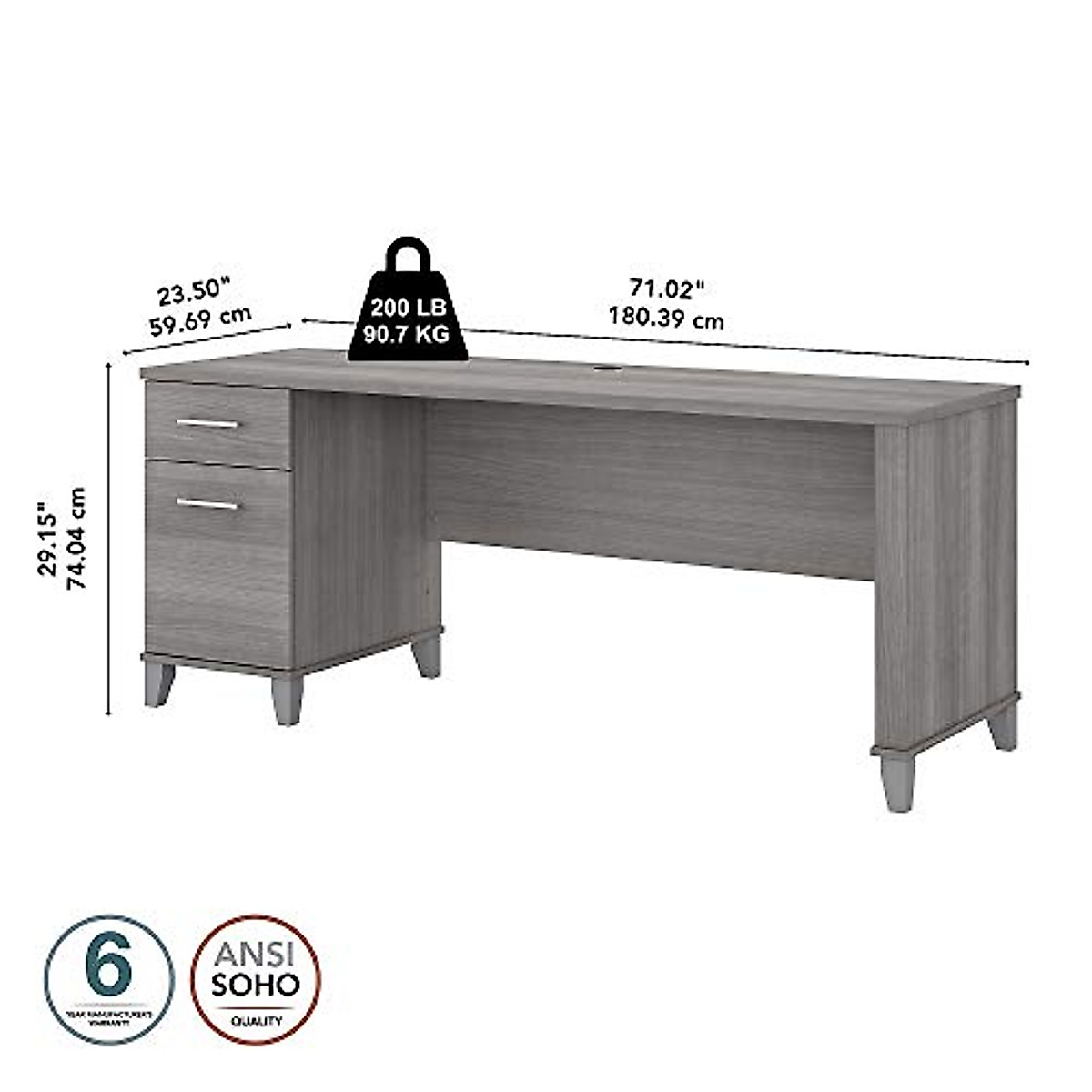 Bush Furniture Somerset 72W Office Desk with Drawers in Platinum Gray
