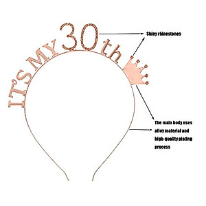 30th Birthday Girl Sash Headband,Rose Gold Birthday Tiara Sash for Women,Birthday Headpiece,30th Birthday Decorations for Her