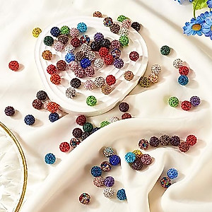 Beadthoven 100pcs 10mm Mixed Color Glass Rhinestone Clay Pave Round Beads, Disco Rhinestone Crystal Shamballa Beads for Jewelry Making (0Round-100pcs#