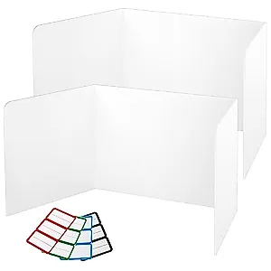 CREGEAR Poster Board, Classroom Privacy Shields for Student Desk - 4mm Thick, 13.77"x17"x13.77", Presentation Board, Resuable Plastic Privacy Board 2 Pack with Extra Name Lables